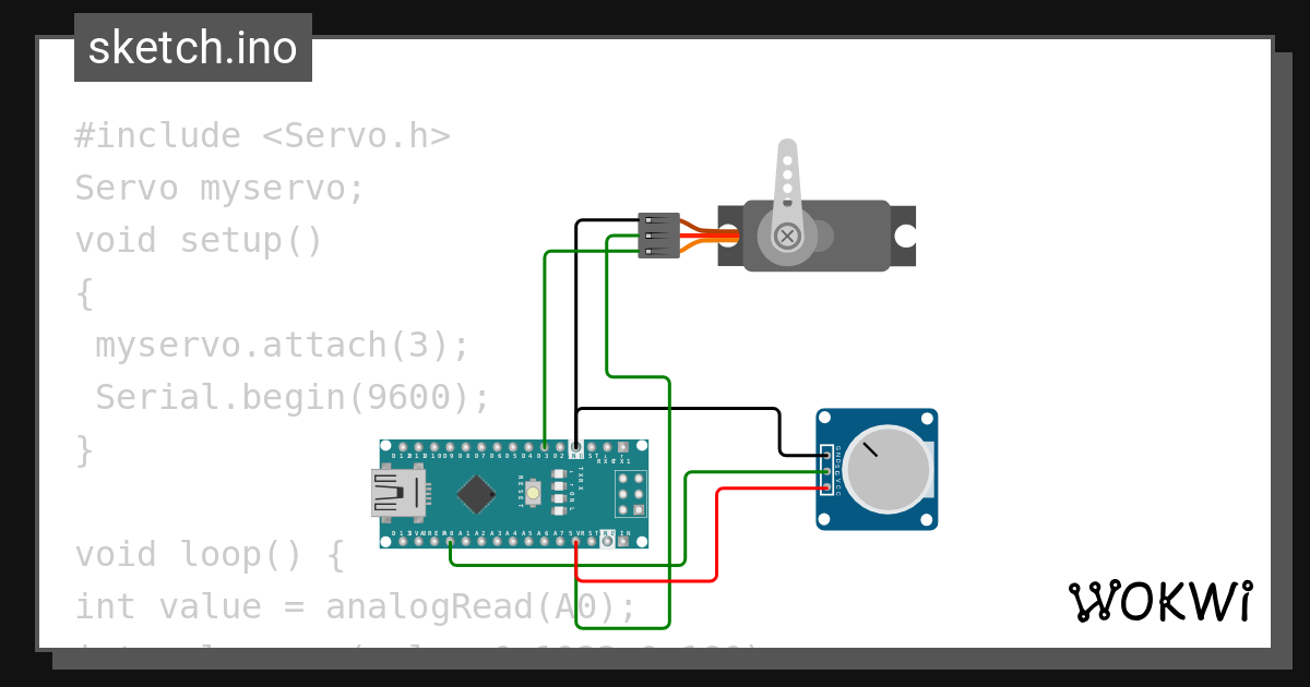 电位器控制伺服电机的旋转 Wokwi Esp32 Stm32 Arduino Simulator
