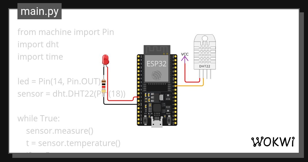 LED and DHT22 - Wokwi ESP32, STM32, Arduino Simulator