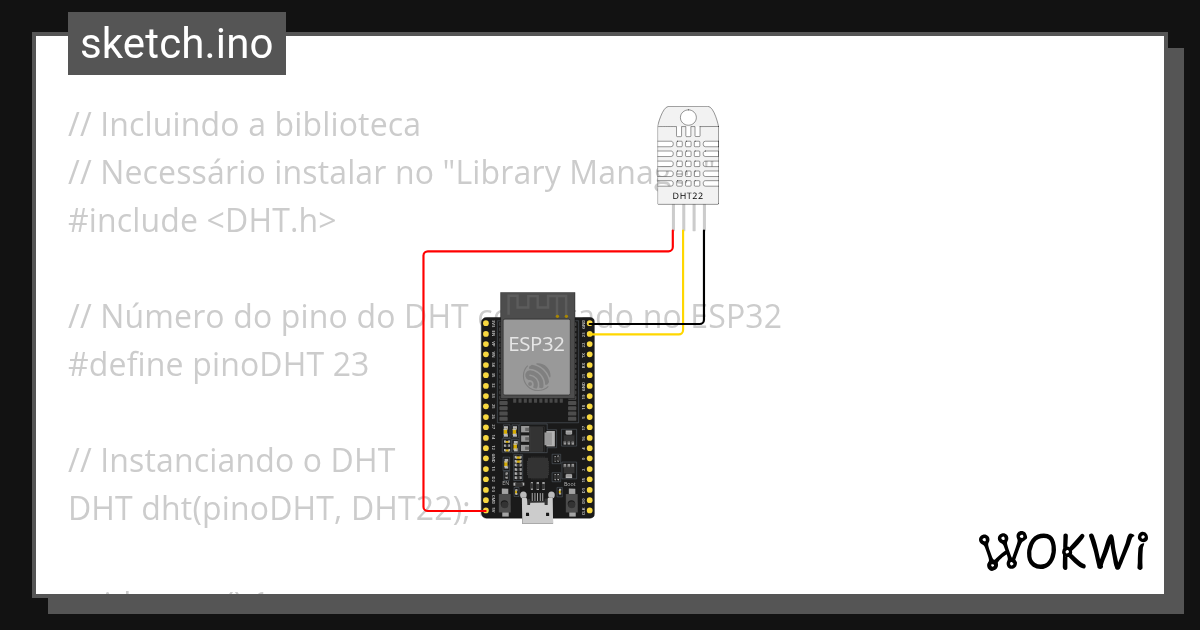 Sensor de temperatura e umidade - Wokwi ESP32, STM32, Arduino Simulator