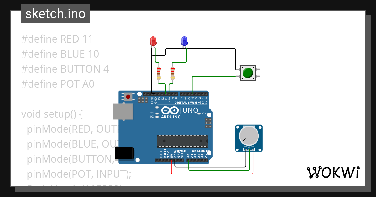 PWM LED Brightness Controller with Mode Selection - Wokwi ESP32, STM32, Arduino Simulator