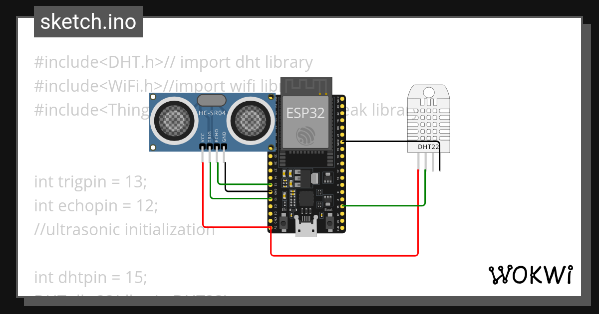 ultrasonic dht sensor cloud - Wokwi ESP32, STM32, Arduino Simulator