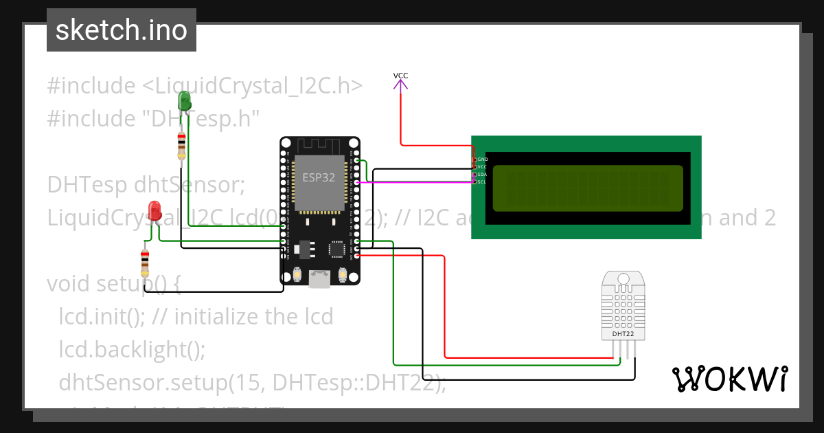 ex3: ESP32 DHT22 avec lcd - Wokwi ESP32, STM32, Arduino Simulator