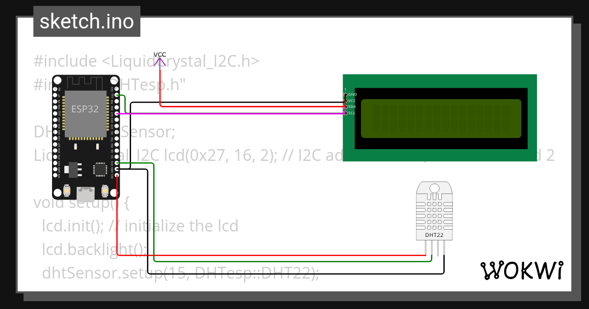 ex3: ESP32 DHT22 avec lcd - Wokwi ESP32, STM32, Arduino Simulator