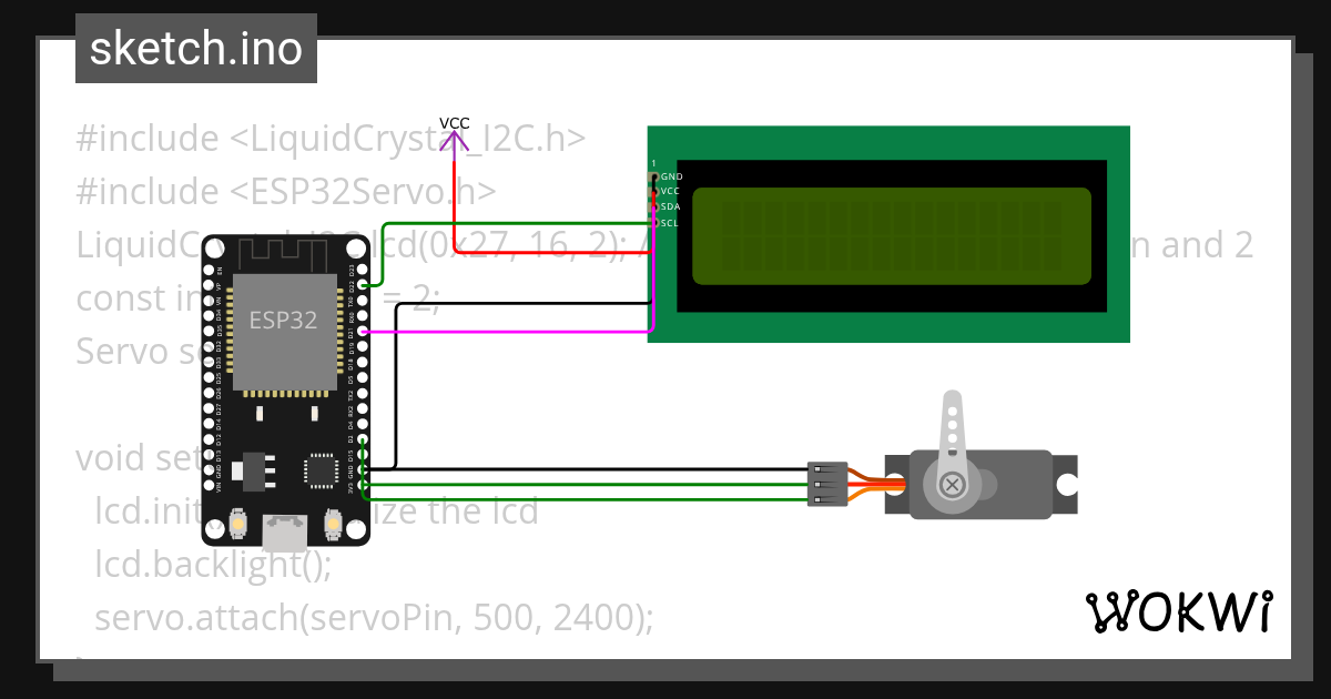 ESP32 LCD I2C Mode serv motor - Wokwi ESP32, STM32, Arduino Simulator
