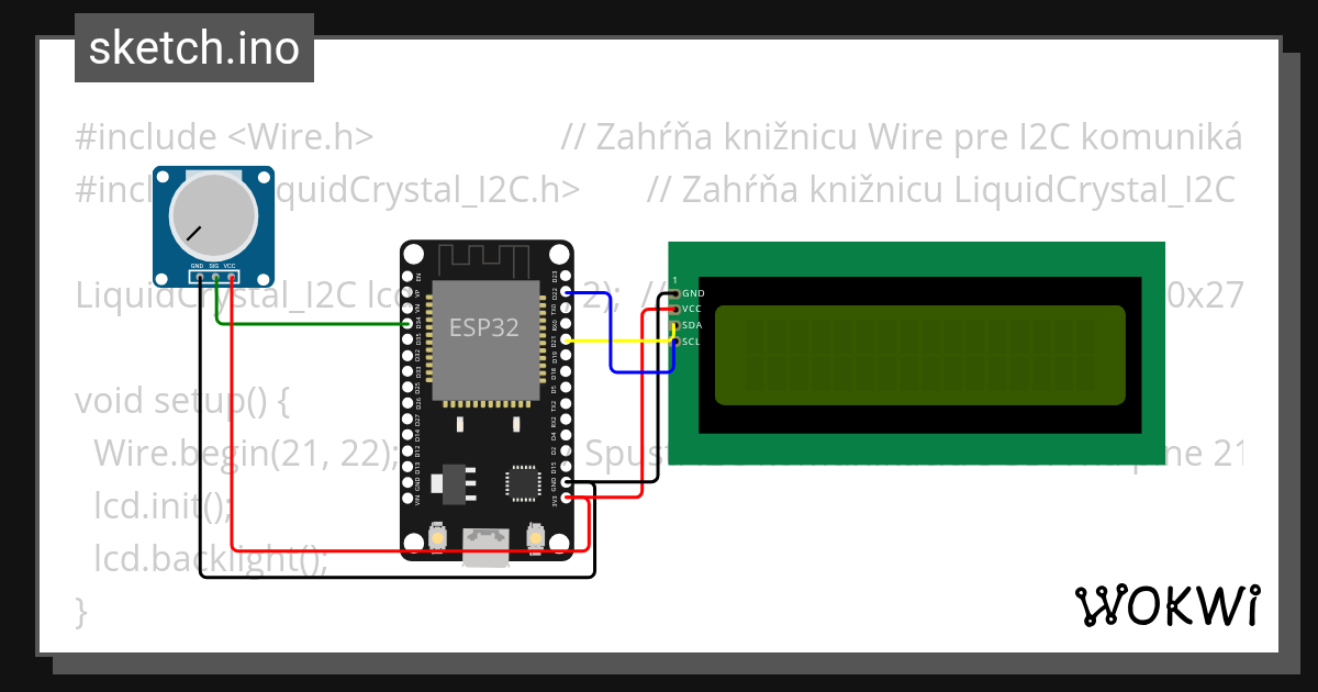 AD, LCD I2C - Wokwi ESP32, STM32, Arduino Simulator