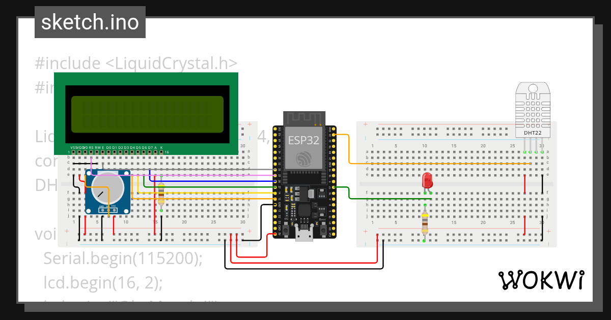 Display lcd com sensor DHT22 - Wokwi ESP32, STM32, Arduino Simulator Display lcd com sensor DHT22 - Wokwi ESP32, STM32, Arduino Simulator