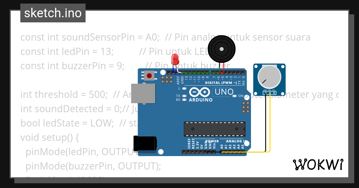 Sensor Suara Led dengan Potensiometer - Wokwi ESP32, STM32, Arduino Simulator