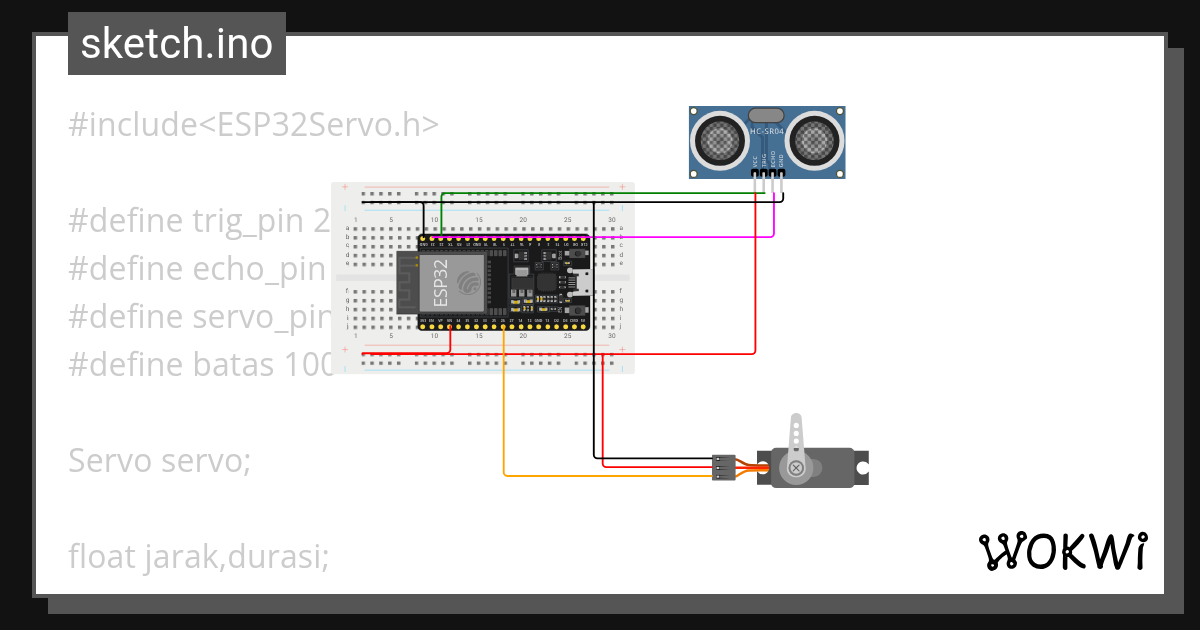 12. 4 SERVO DAN ULTRASONIC - Wokwi ESP32, STM32, Arduino Simulator