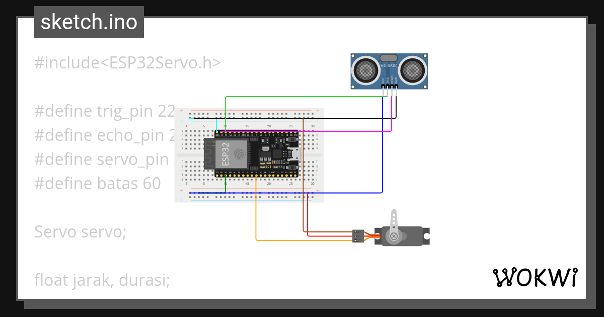 12.4 SERVO DAN ULTRASONIC - Wokwi ESP32, STM32, Arduino Simulator