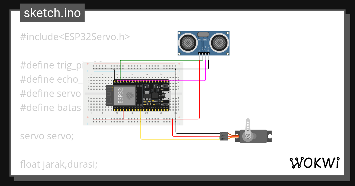 12.4 SERVO DAN ULTRASONIC - Wokwi ESP32, STM32, Arduino Simulator
