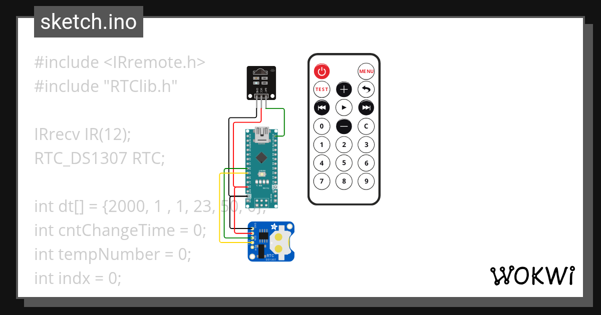 RTC w IR Remote - Wokwi ESP32, STM32, Arduino Simulator