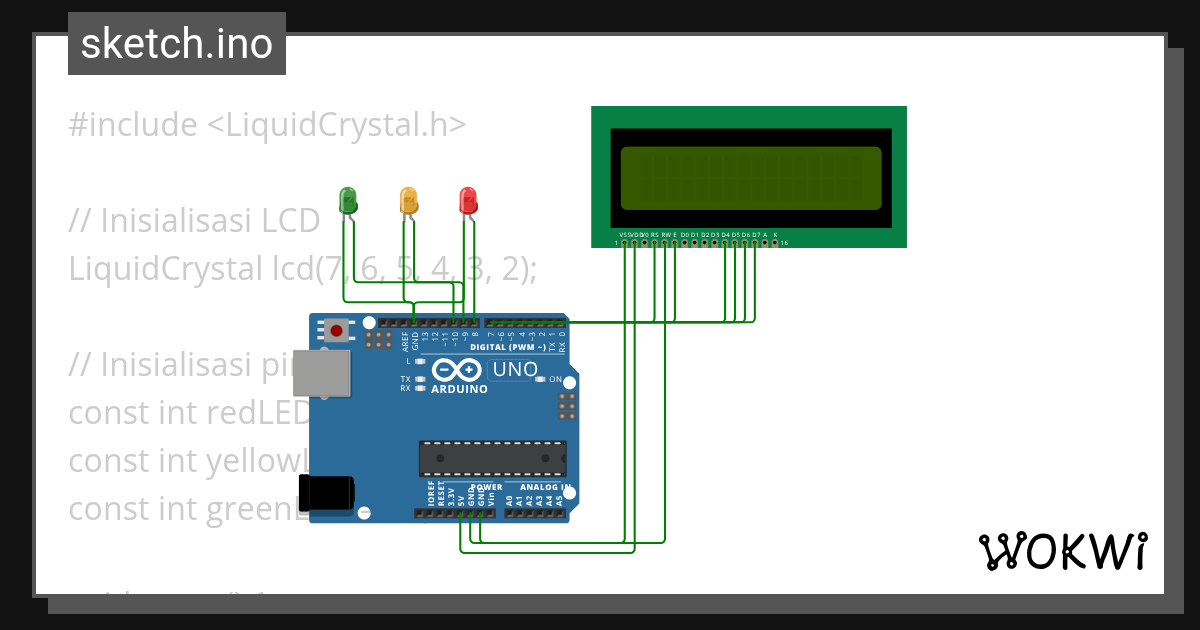 simulasi lampu lalu lintas - Wokwi ESP32, STM32, Arduino Simulator