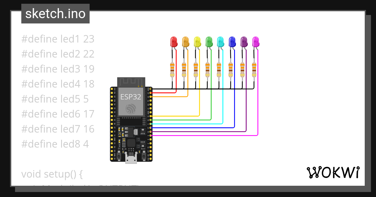 led 5 steps - Wokwi ESP32, STM32, Arduino Simulator