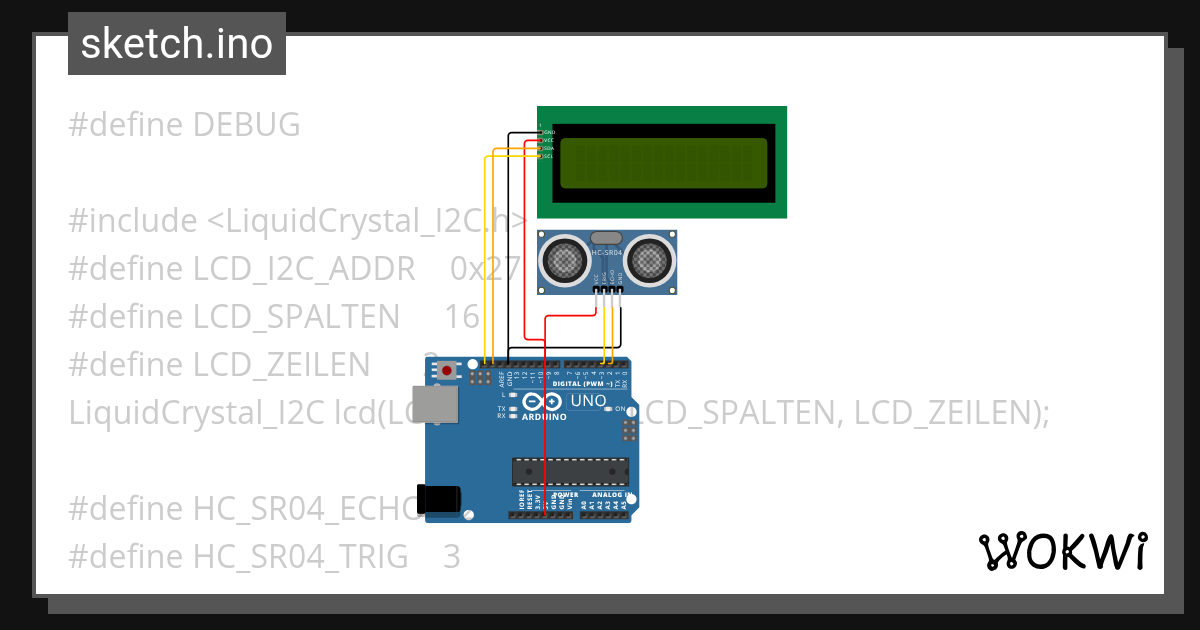 50_Abstandsmessung_LCD - Wokwi ESP32, STM32, Arduino Simulator