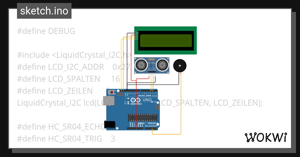 52_Abstandsmessung_LCD_Piezo - Wokwi ESP32, STM32, Arduino Simulator