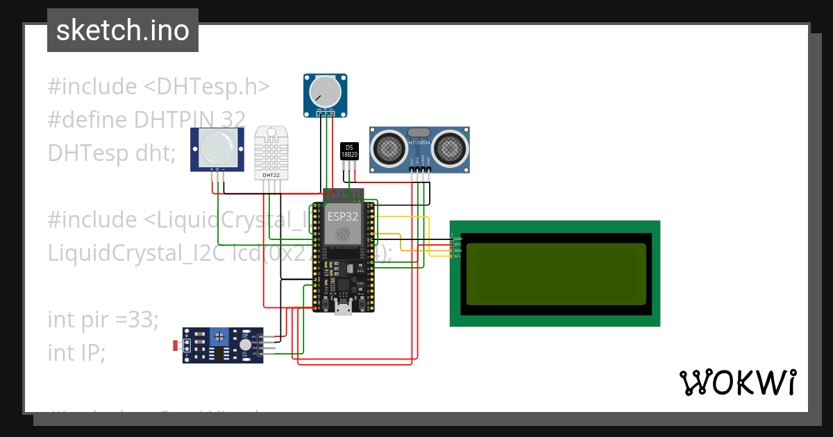 Project 08 DHT22+Potentiometer+Ultrasonic+Motion-Sensor+DS18B20+Photoresister - Wokwi ESP32 ...