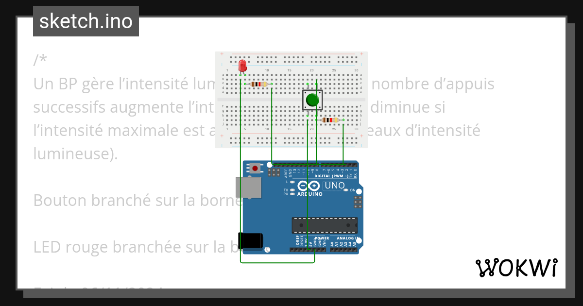 Intensité de la LED selon le nombre d'appui du BP - Wokwi ESP32, STM32, Arduino Simulator