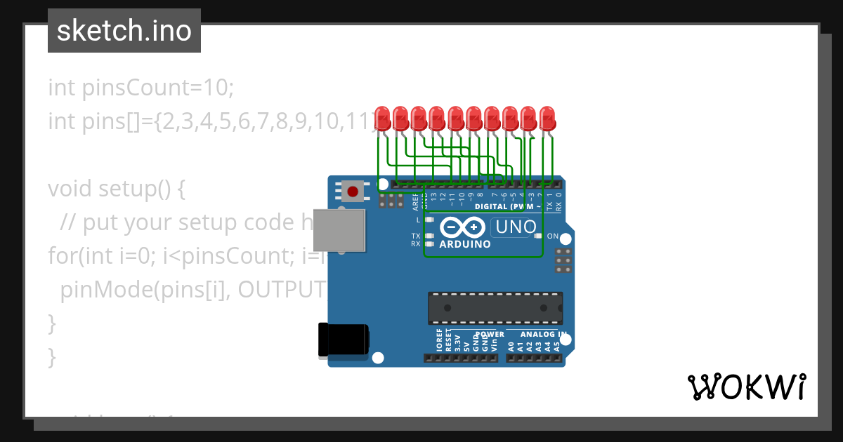Led chaser.ino - Wokwi ESP32, STM32, Arduino Simulator Led chaser.ino - Wokwi ESP32, STM32, Arduino Simulator