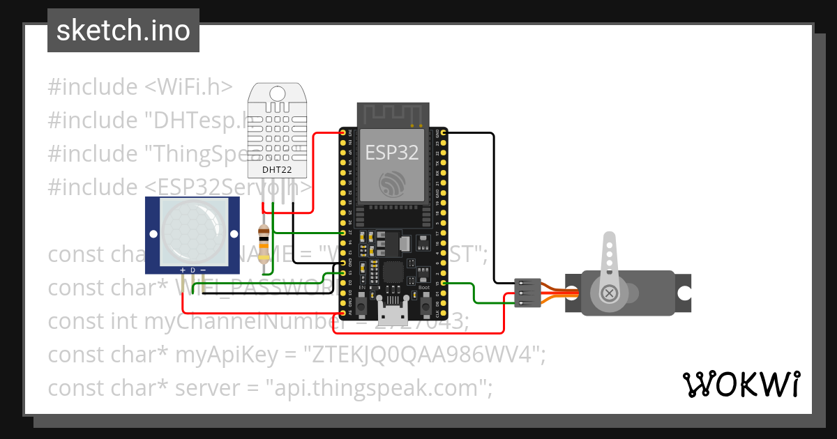 DHT PIR ThingSpeak Copy - Wokwi ESP32, STM32, Arduino Simulator