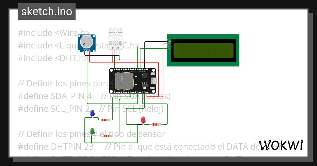 Medidor De Temperatura Y Humedad Con Esp32 I2c Y Leds Wokwi Esp32 Stm32 Arduino Simulator 