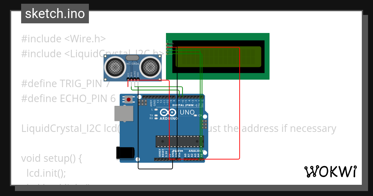 Ultrasonic sensor with LCD(si) Copy - Wokwi ESP32, STM32, Arduino Simulator