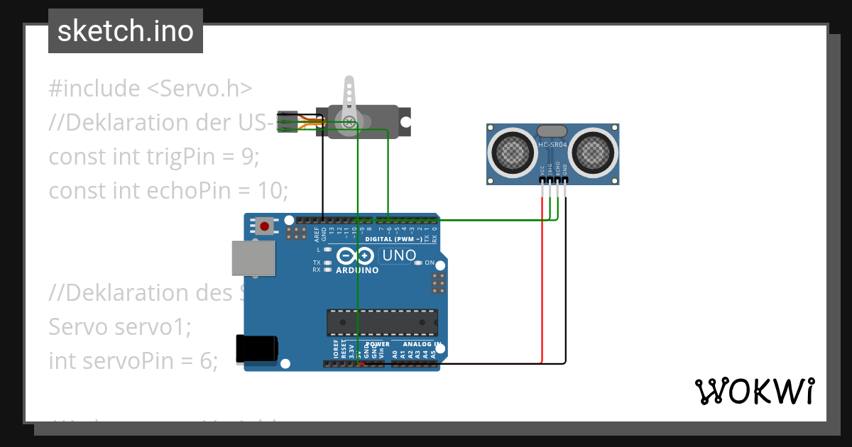 Ultraschallsensor Servo - Wokwi ESP32, STM32, Arduino Simulator