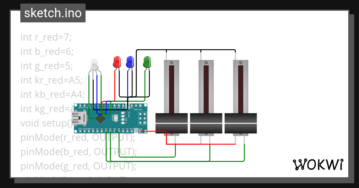 21用推杆电阻控制led色灯 Wokwi Esp32 Stm32 Arduino Simulator
