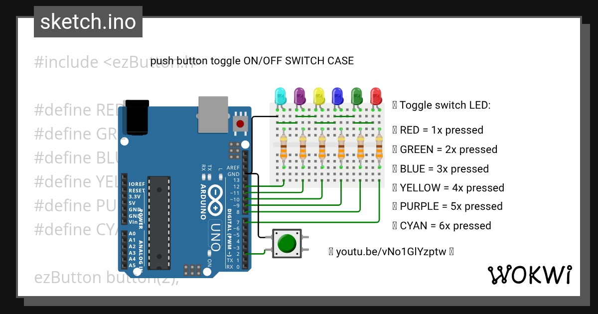 Push Button Multi LEDs Controller Toggle ON/OFF Switch Case Copy - Wokwi ESP32, STM32, Arduino ...