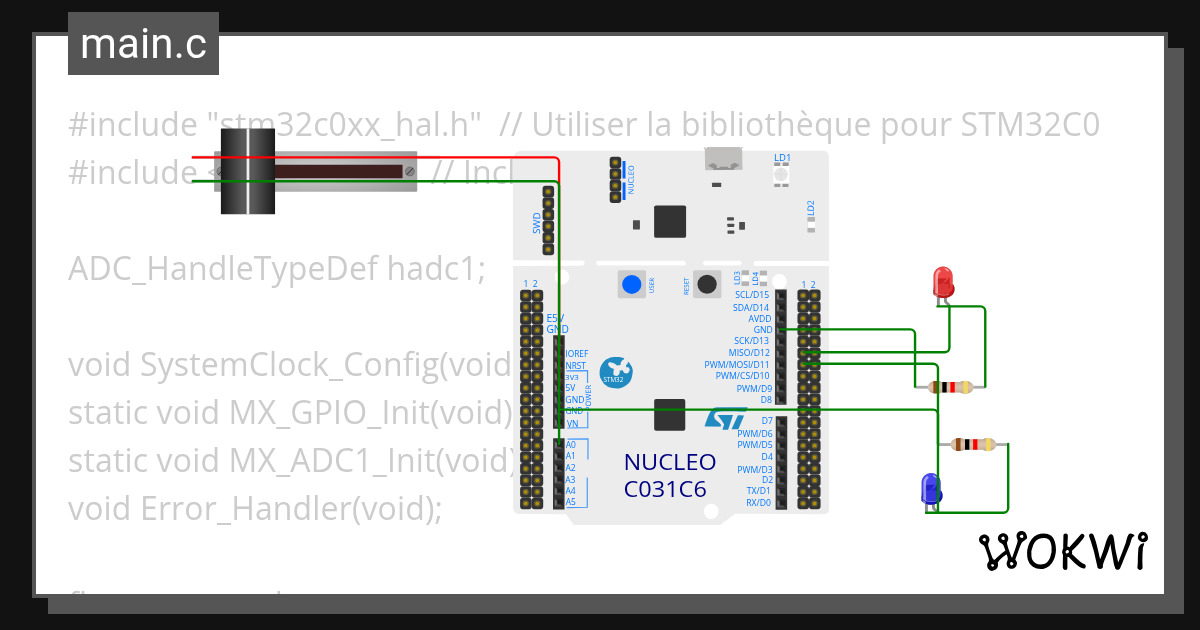 adc stm32 potentiométre leds - Wokwi ESP32, STM32, Arduino Simulator