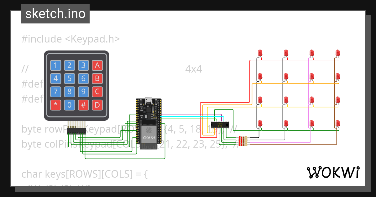 LED_3X3 74CH595 - Wokwi ESP32, STM32, Arduino Simulator
