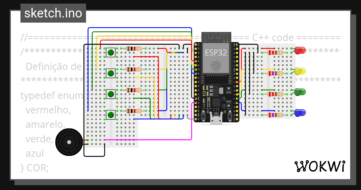 genius com ritmo - Wokwi ESP32, STM32, Arduino Simulator