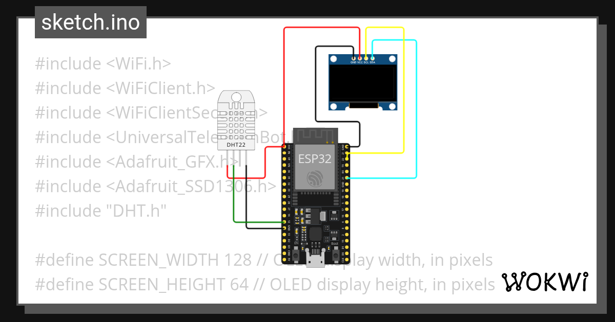 DHT22 Oled with telegram - Wokwi ESP32, STM32, Arduino Simulator