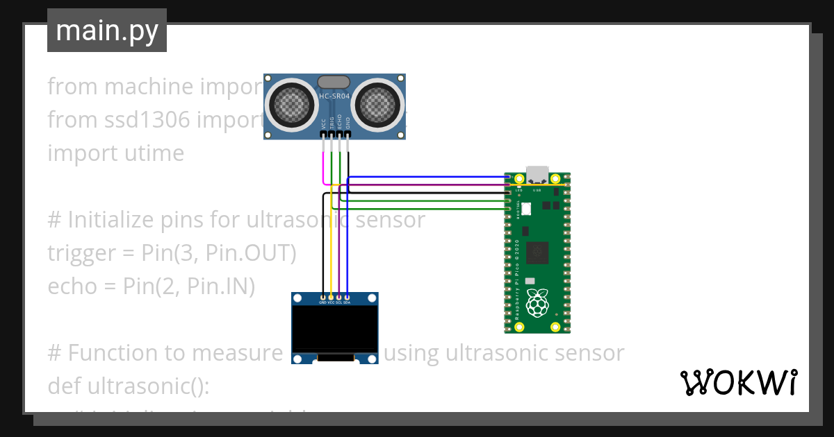 ultrsonic oled 6 - Wokwi ESP32, STM32, Arduino Simulator
