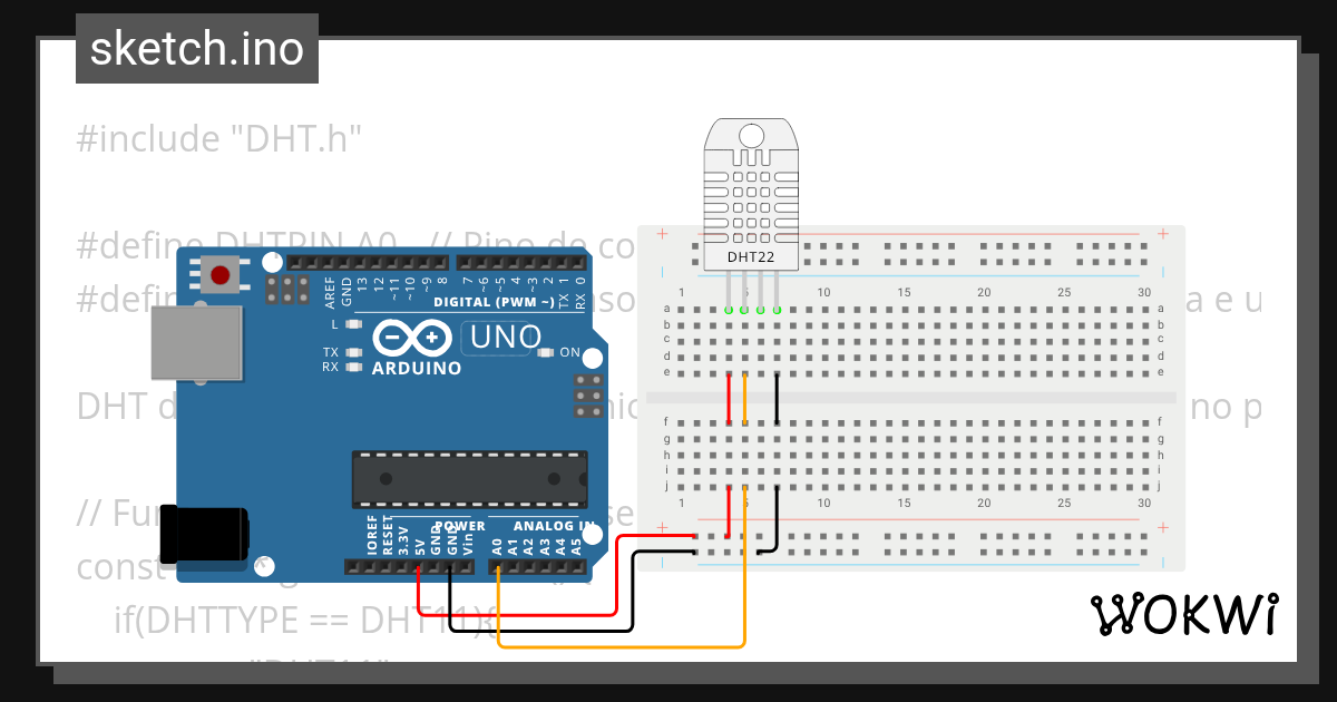 Projeto de Extensao - Sensor DHT22, DHT11 - Wokwi ESP32, STM32, Arduino Simulator