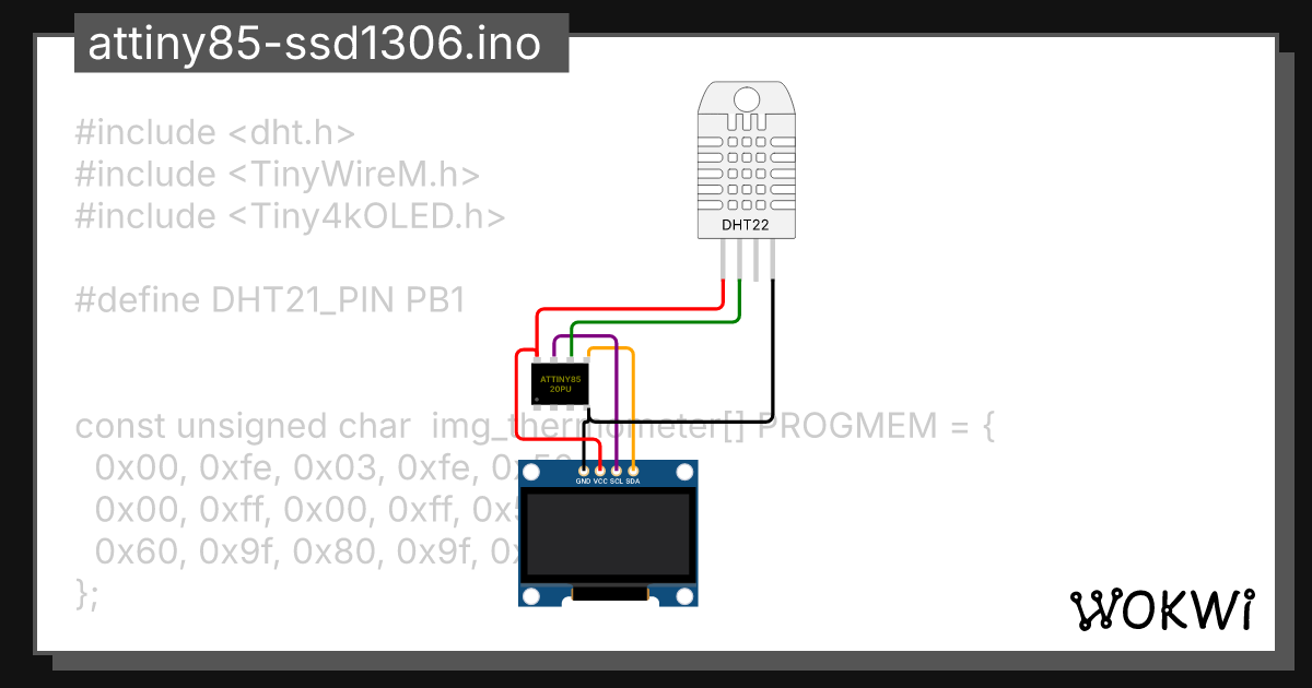 attiny85-ssd1306. temp dht22 Copy - Wokwi ESP32, STM32, Arduino Simulator