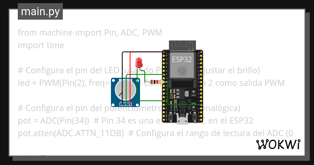 Potenciómetro led - Wokwi ESP32, STM32, Arduino Simulator