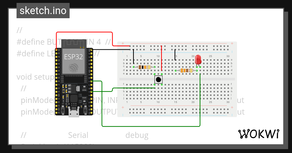 5-2-1 ESP32 Push Switch and LED Copy - Wokwi ESP32, STM32, Arduino Simulator