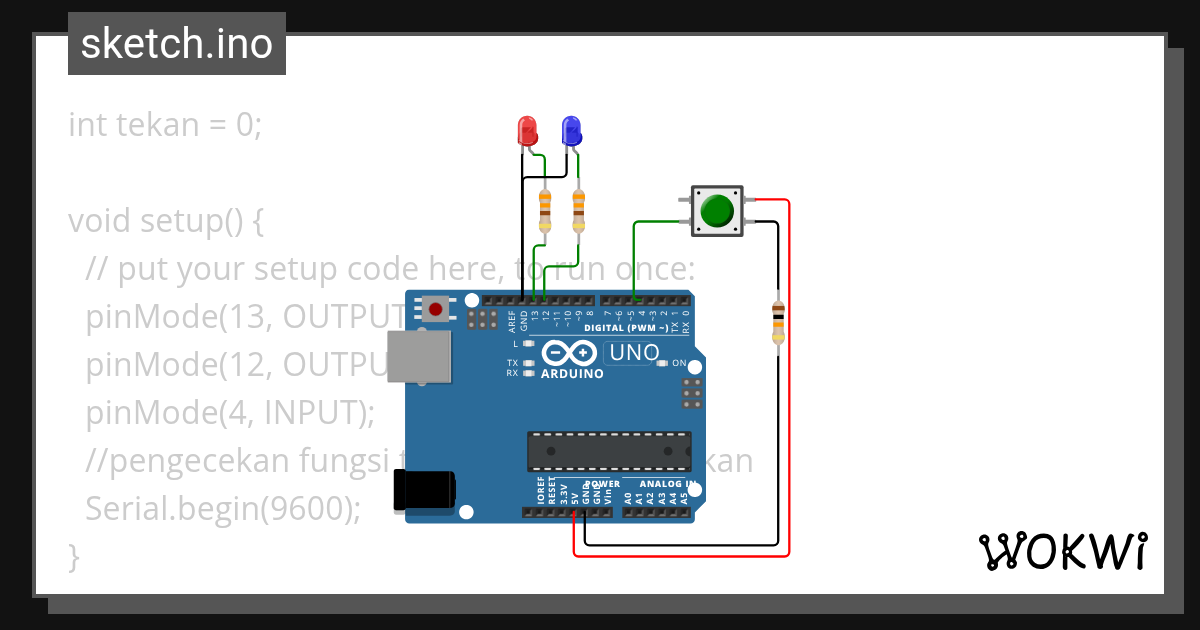 TWO LED With BUTTON - Wokwi ESP32, STM32, Arduino Simulator