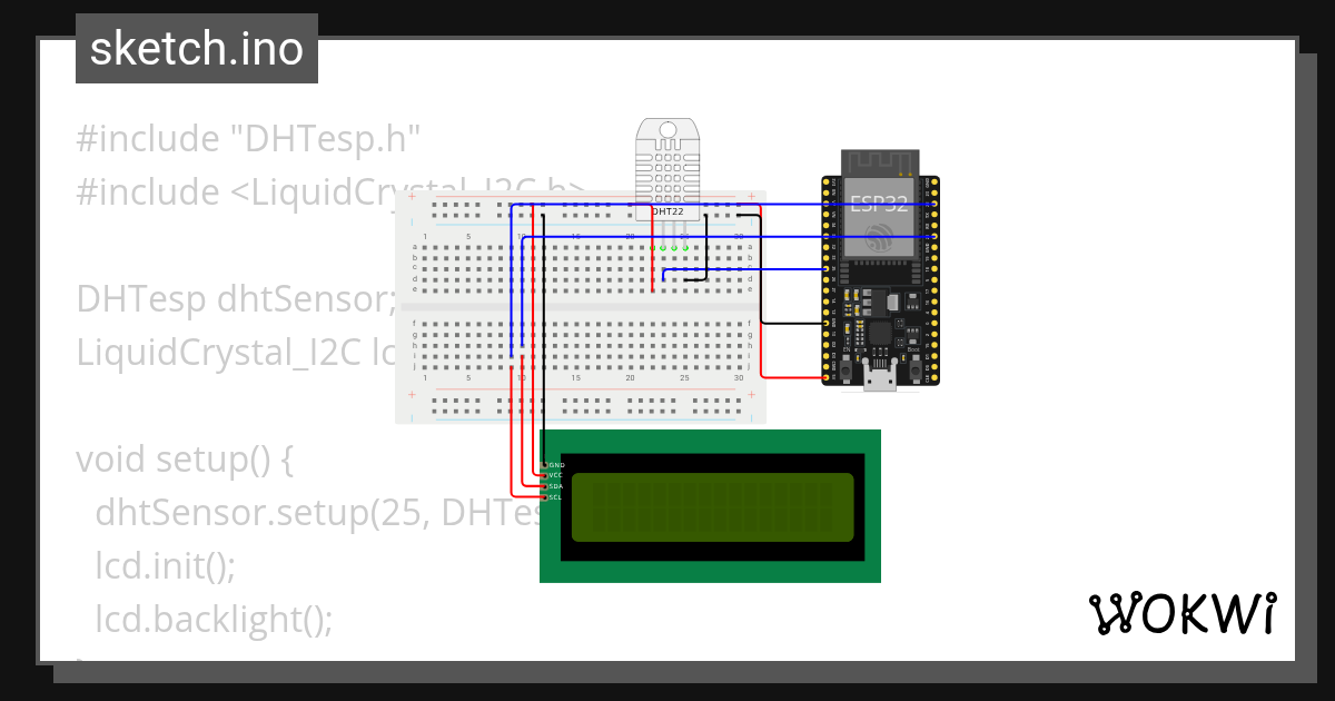 LCD SUHU - Wokwi ESP32, STM32, Arduino Simulator
