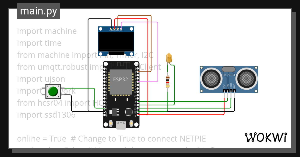 netpie_ultrasonic_oled Copy - Wokwi ESP32, STM32, Arduino Simulator