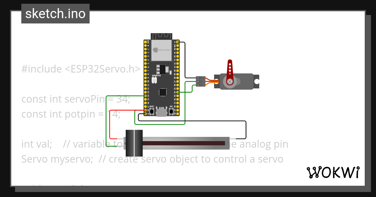 6. Variation de l'angle d'un servomoteur - Wokwi ESP32, STM32, Arduino Simulator