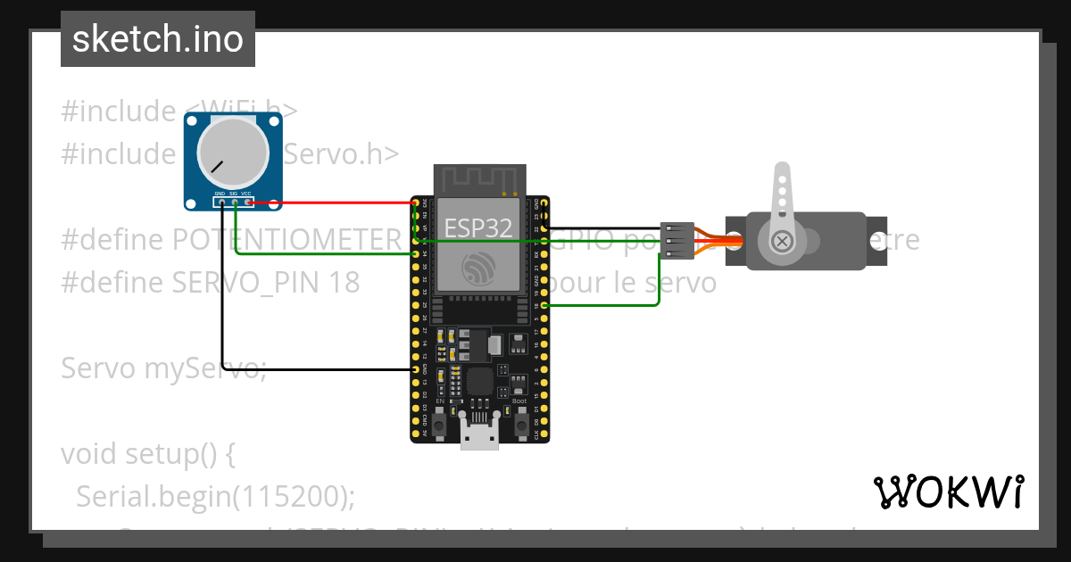 Variation de l'angle d'un servomoteur - Wokwi ESP32, STM32, Arduino Simulator
