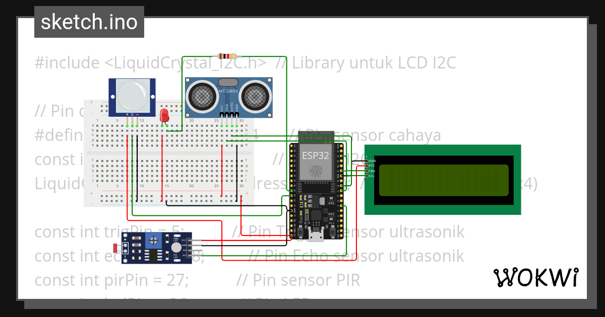 Haida Aisyah_Ultrasonic Sensor, PIR Sensor, LDR Sensor - Wokwi ESP32, STM32, Arduino Simulator