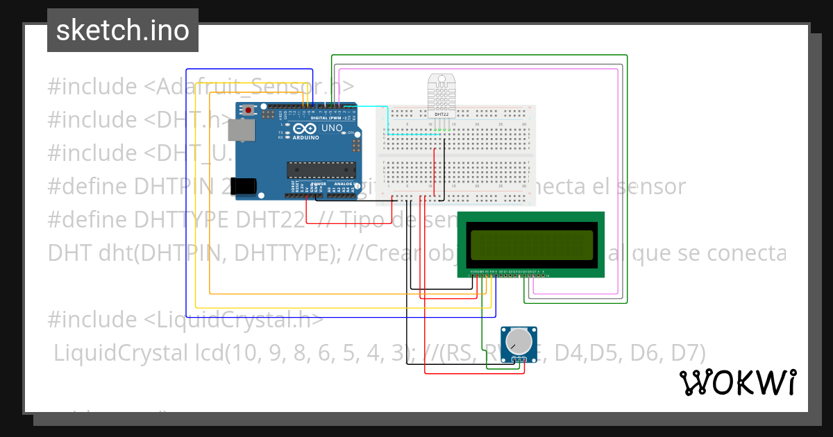 Práctica Sensor de temperatura con LCD - Wokwi ESP32, STM32, Arduino Simulator