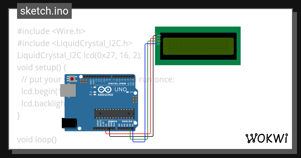 LCD 16 X 2 (Teks Berjalan) - Wokwi ESP32, STM32, Arduino Simulator