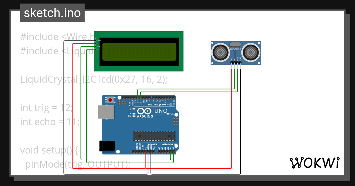 LCD I2C, HCSR04 - Wokwi ESP32, STM32, Arduino Simulator