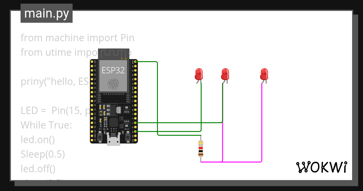 LED STOP LIGHT - Wokwi ESP32, STM32, Arduino Simulator