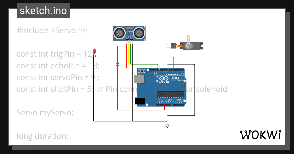 1 x Ultrasonic servo tracker with 10 x fire shots - Wokwi ESP32, STM32, Arduino Simulator