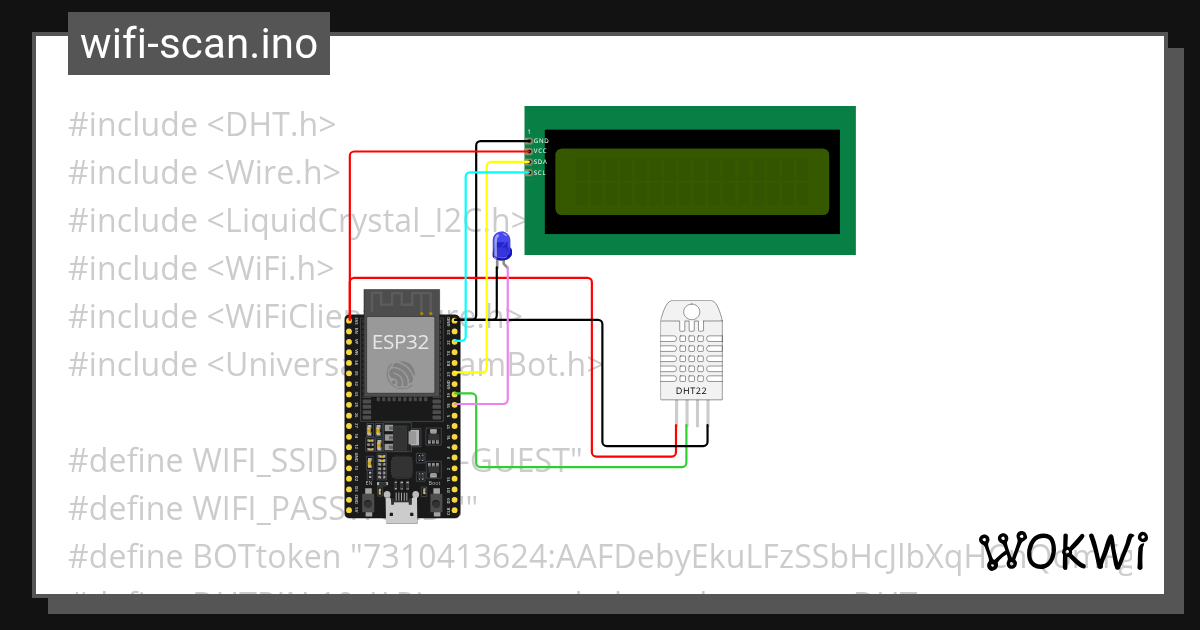 DHT22, LED, LCD, TeleBot - Wokwi ESP32, STM32, Arduino Simulator