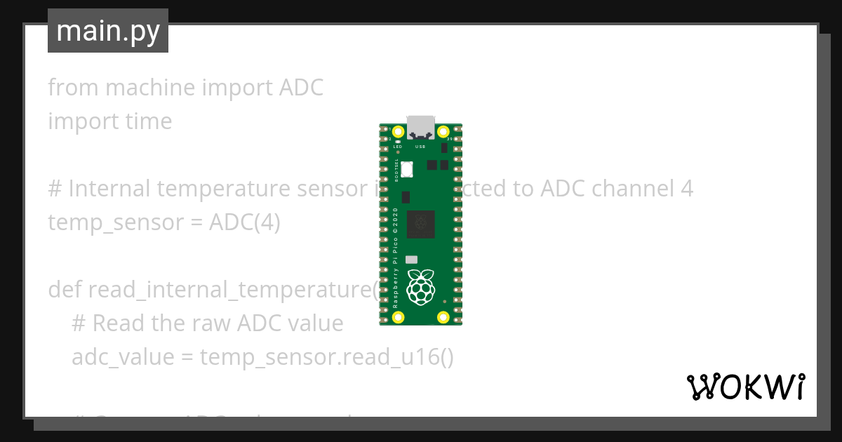 Raspberry Pi Pico Onboard Temperature Sensor Wokwi Esp32 Stm32 Arduino Simulator 